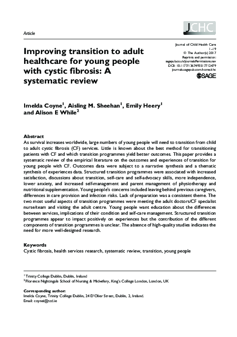 (PDF) Improving transition to adult healthcare for young people with ...