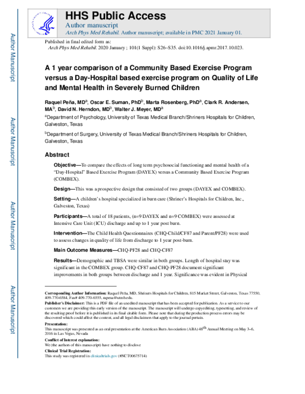(PDF) One-Year Comparison of a Community-Based Exercise Program Versus ...