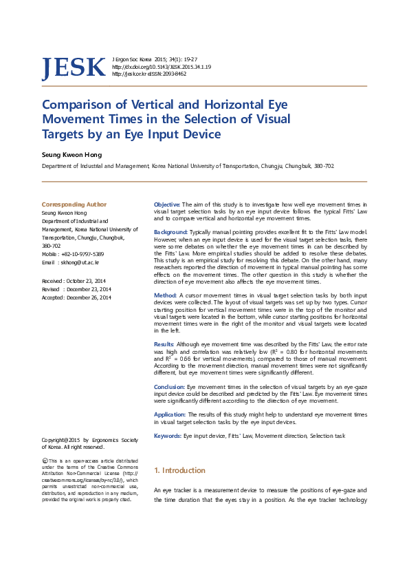 (PDF) Comparison of Vertical and Horizontal Eye Movement Times in the ...