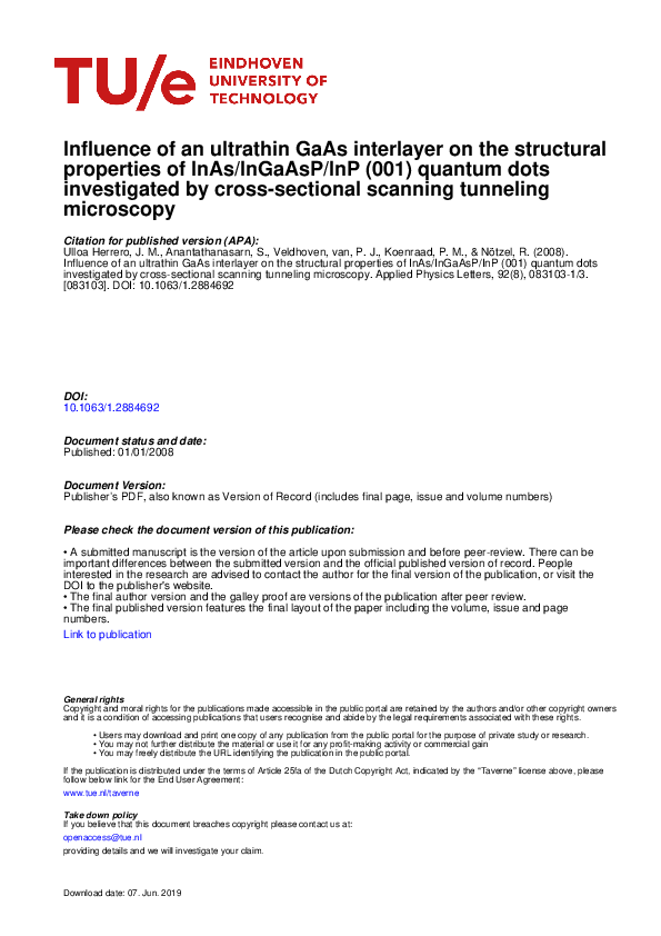 (PDF) Influence of an ultrathin GaAs interlayer on the structural ...