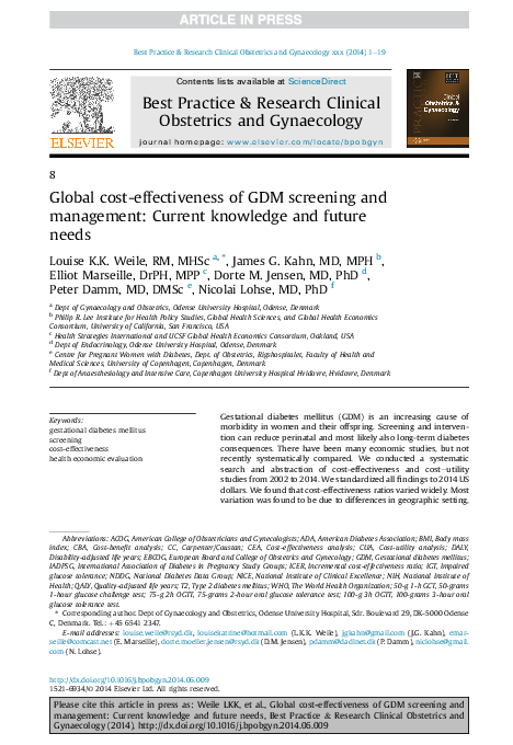 (PDF) Global cost-effectiveness of GDM screening and management: Current knowledge and future ...