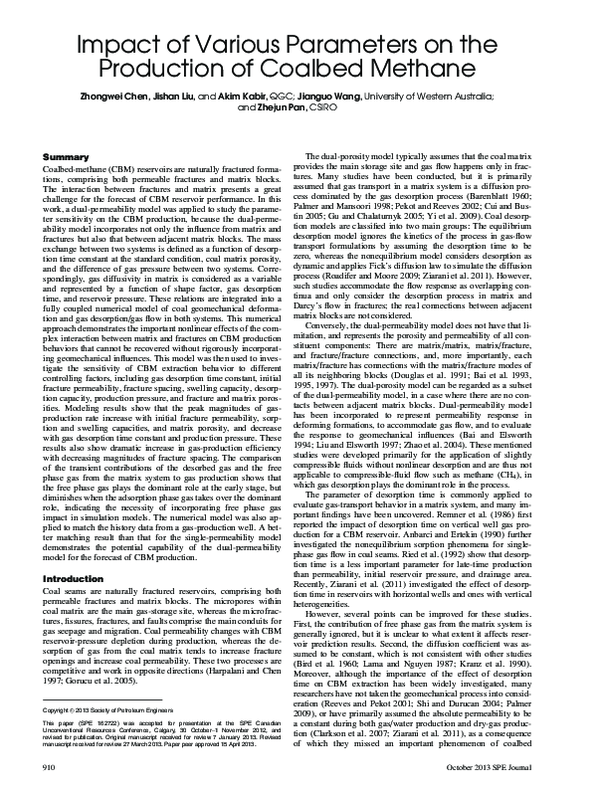 (PDF) Impact of Various Parameters on the Production of Coalbed Methane