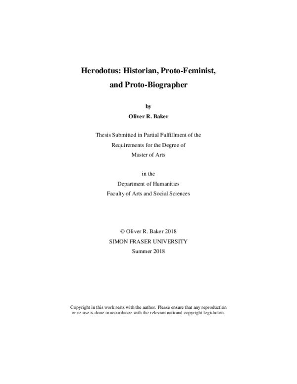 (PDF) Herodotus: Historian, proto-feminist, and proto-biographer