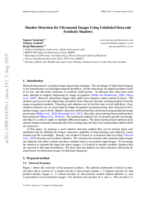 (PDF) Shadow Detection for Ultrasound Images Using Unlabeled Data and Synthetic Shadows