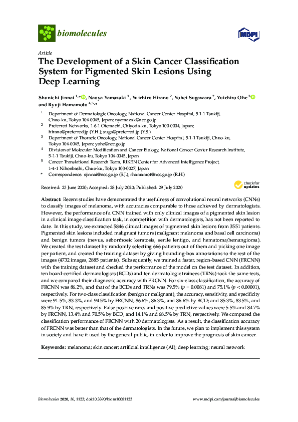 (PDF) Deep Learning for Pigmented Skin Cancer Classification