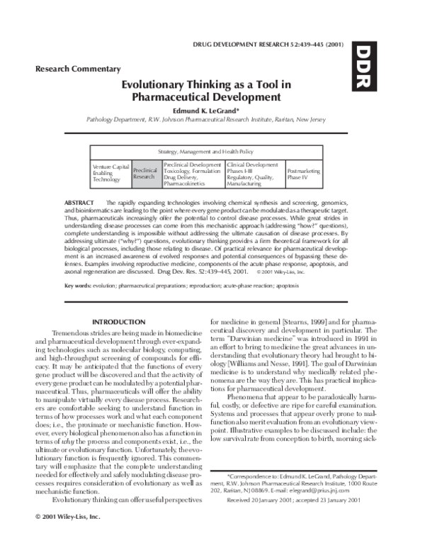 (PDF) Evolutionary thinking as a tool in pharmaceutical development