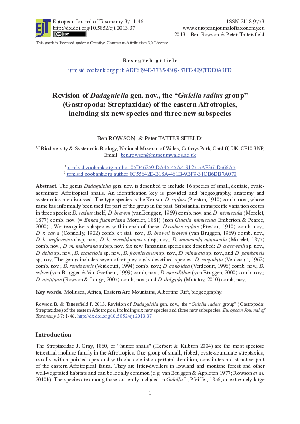 (PDF) Revision of Dadagulella gen. nov., the “Gulella radius group ...