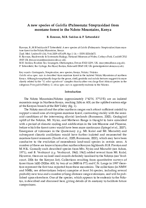 (PDF) A new species of Gulella (Pulmonata: Streptaxidae) from montane ...