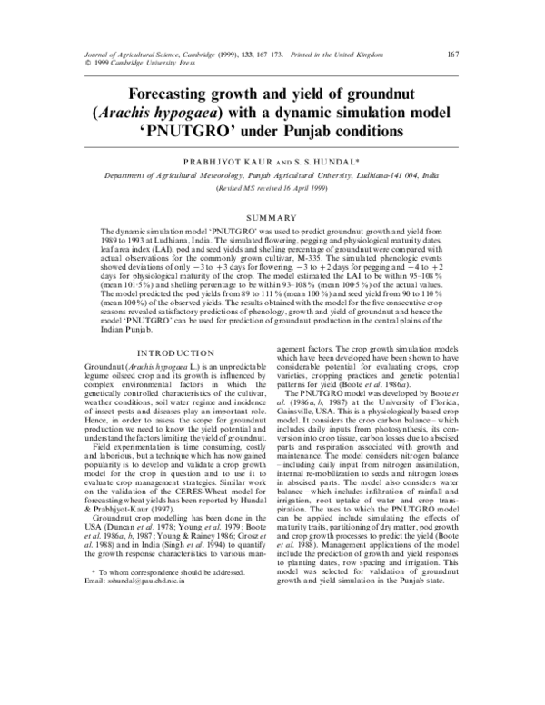 (PDF) Forecasting growth and yield of groundnut (Arachis hypogaea) with a dynamic simulation ...