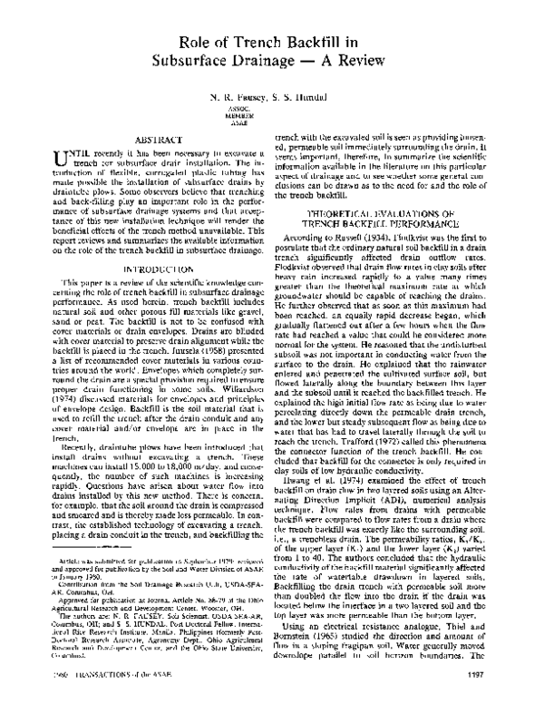 (PDF) Role of Trench Backfill in Subsurface Drainage A Review
