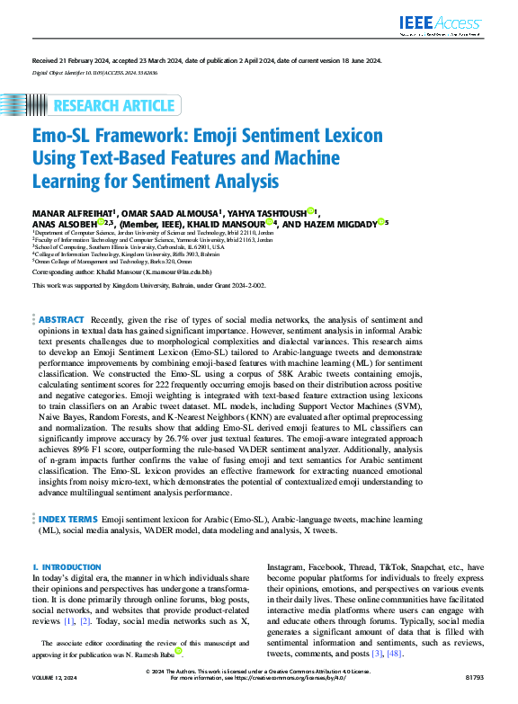 (PDF) Emo-SL Framework: Emoji Sentiment Lexicon Using Text-Based Features and Machine Learning ...