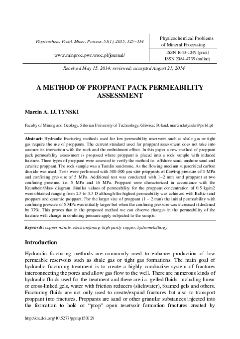 (PDF) A method of proppant pack permeability assessment