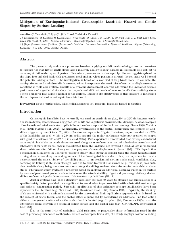 (PDF) Mitigation of earthquake-induced catastrophic landslide hazard on gentle slopes by surface ...