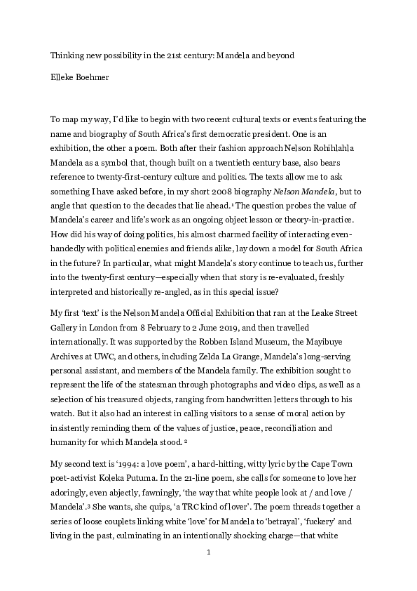 (PDF) Mandela and Beyond: Thinking New Possibility in the 21st Century