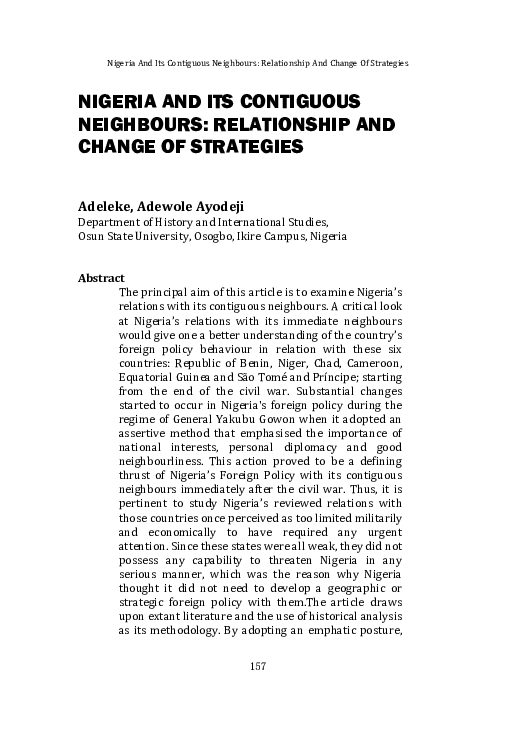 (PDF) Nigeria And Its Contiguous Neighbours: Relationship And Change Of ...