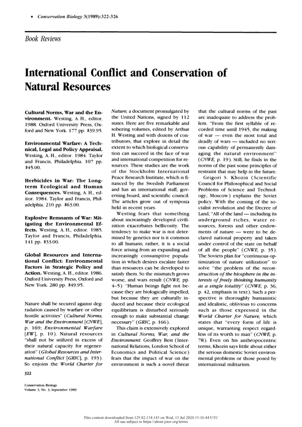 (PDF) International conflict and conservation of natural resources