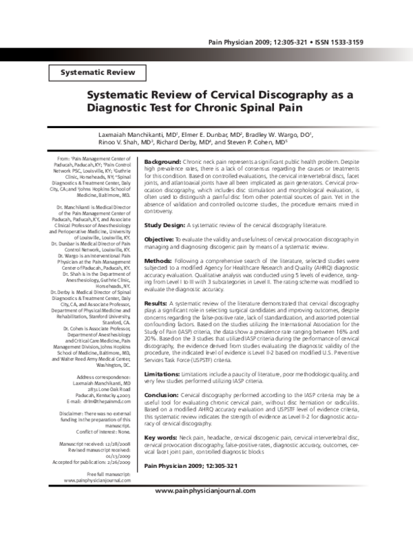 (PDF) Systematic Review of Cervical Discography as a Diagnostic Test ...