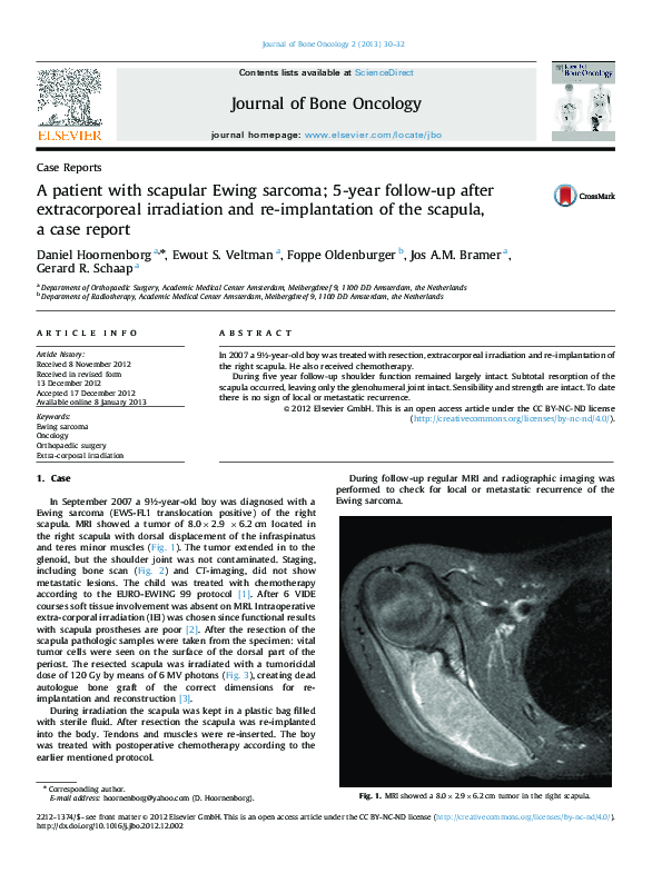 (PDF) A patient with scapular Ewing sarcoma; 5-year follow-up after ...
