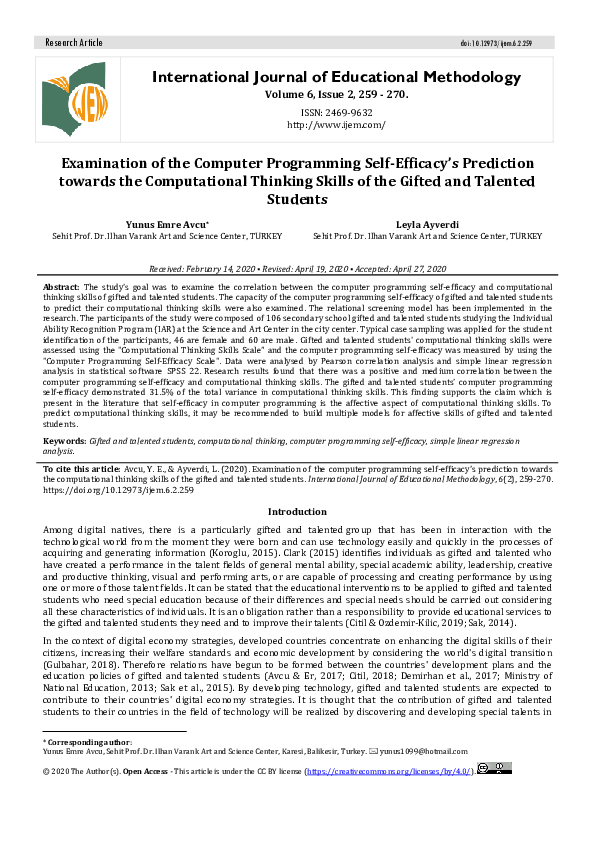 (PDF) Examination of the Computer Programming Self-Efficacy’s Prediction towards the ...