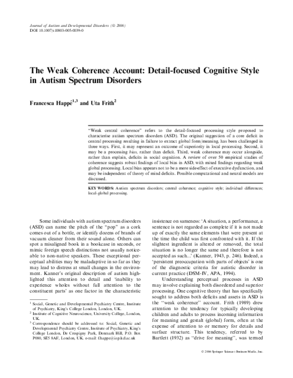 (PDF) The Weak Coherence Account: Detail-focused Cognitive Style in ...