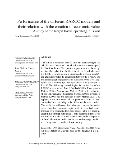 (PDF) Performance of the different RAROC models and their relation with ...