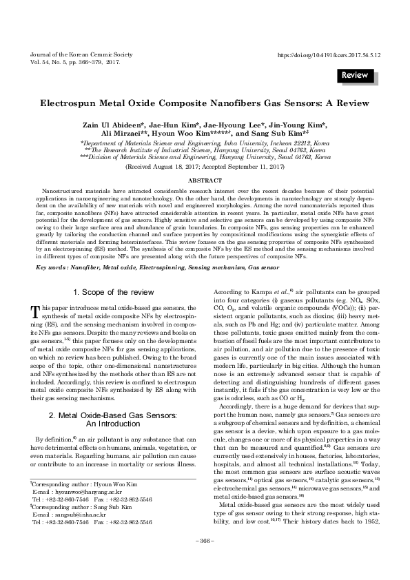 (PDF) Electrospun Metal Oxide Composite Nanofibers Gas Sensors: A Review
