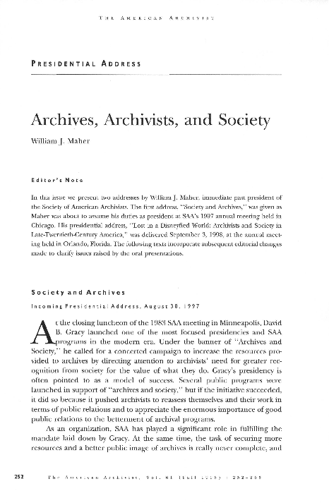 (PDF) Archives, Archivists, and Society