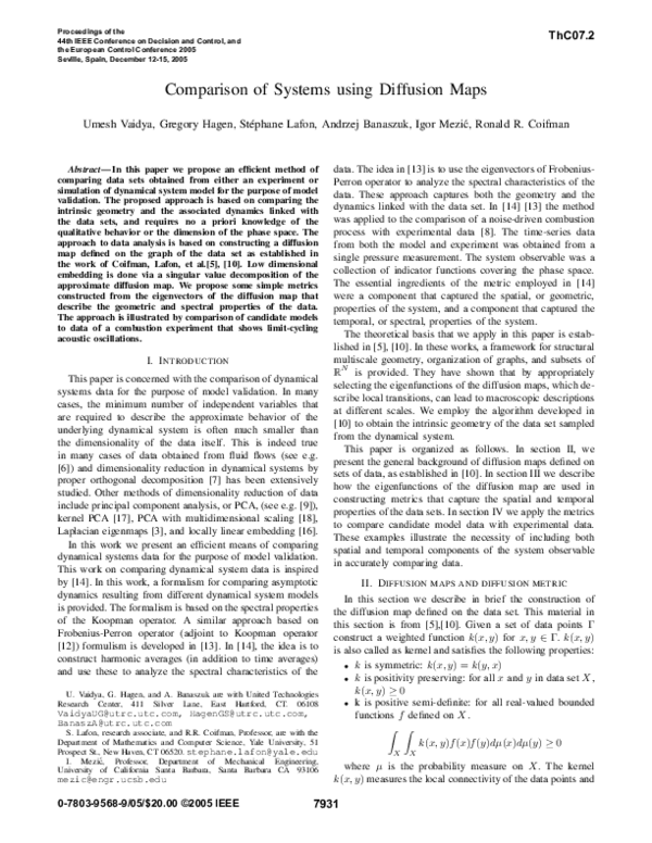 (PDF) Comparison of Systems using Diffusion Maps
