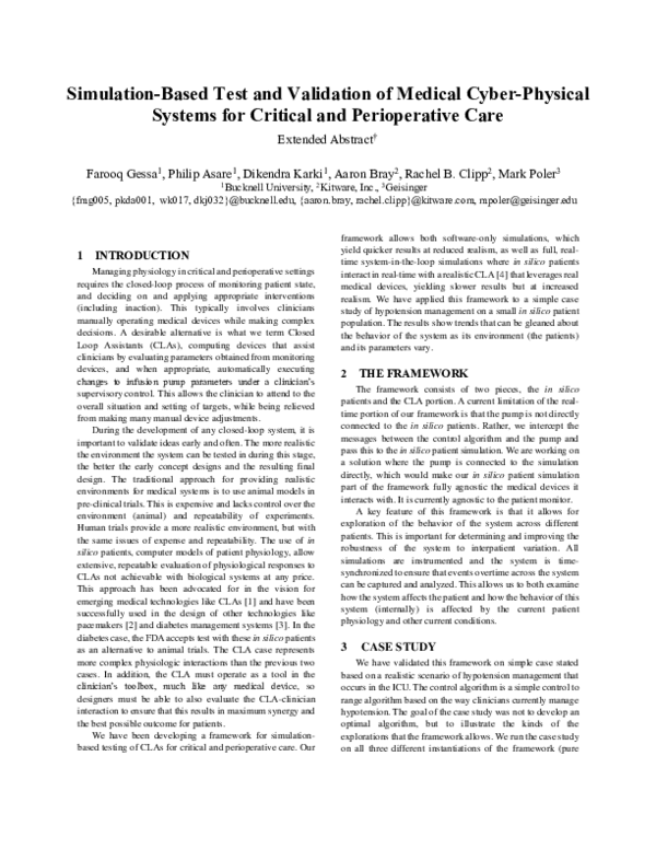 (PDF) Simulation-Based Test and Validation of Medical Cyber-Physical ...