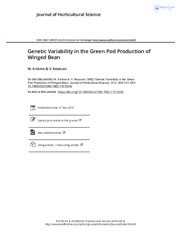 (PDF) Genetic Variability in the Green Pod Production of Winged Bean