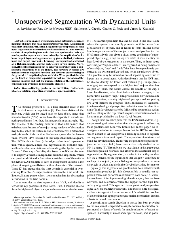 (PDF) Unsupervised Segmentation With Dynamical Units (PDF) Unsupervised Segmentation With Dynamical Units