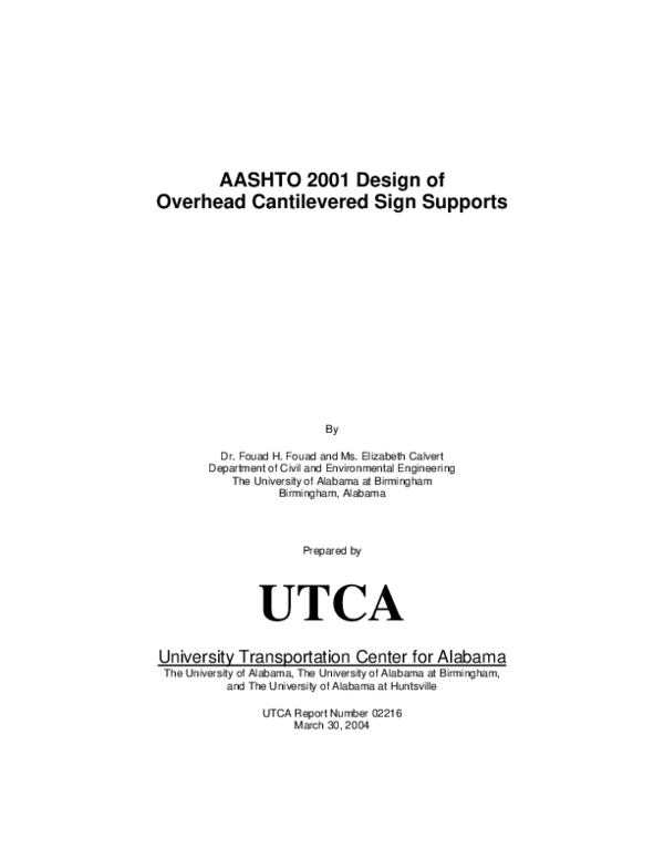(PDF) AASHTO 2001 Design of overhead cantilevered sign supports