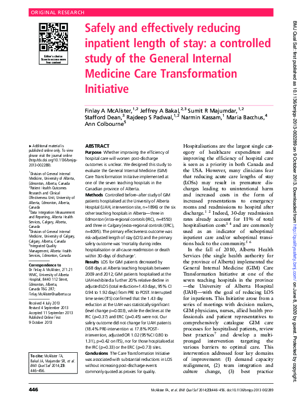 (PDF) Safely and effectively reducing inpatient length of stay: a ...