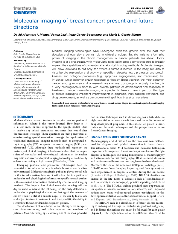 (PDF) Molecular imaging of breast cancer: present and future directions