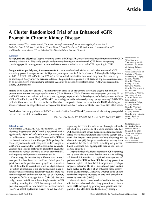 (PDF) A Cluster Randomized Trial of an Enhanced eGFR Prompt in Chronic ...