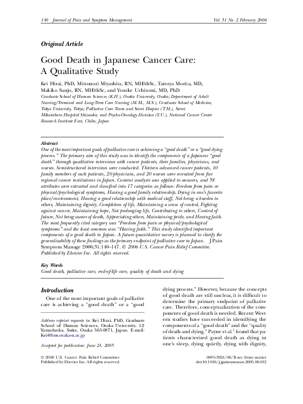 (PDF) Good Death in Japanese Cancer Care: A Qualitative Study