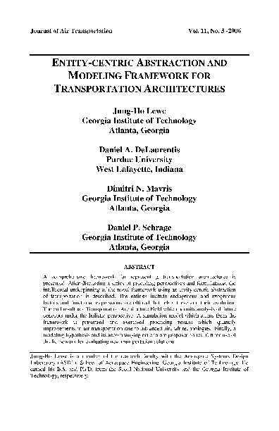 (PDF) Entity-Centric Abstraction and Modeling Framework for Transportation Architectures