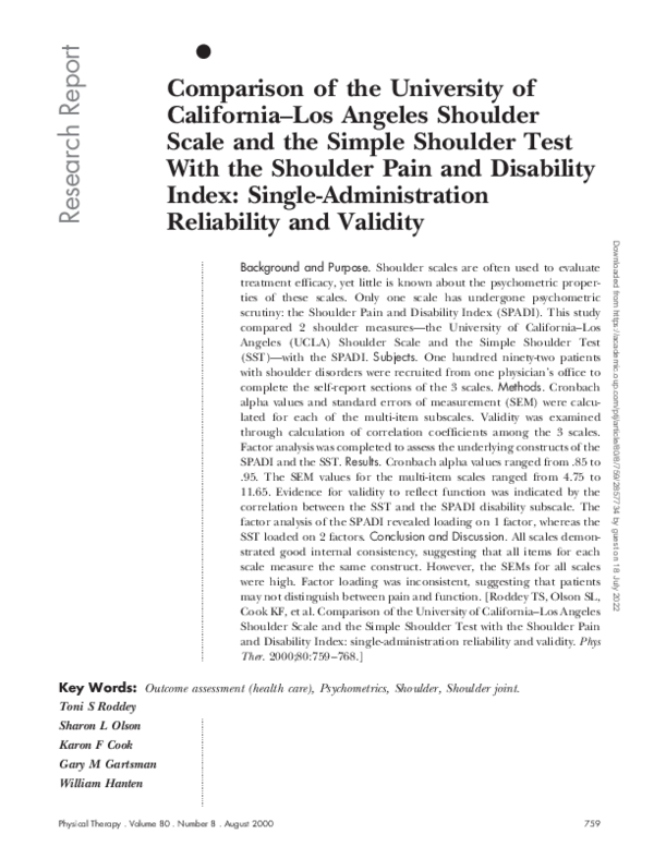 (PDF) Comparison of the University of California–Los Angeles Shoulder ...