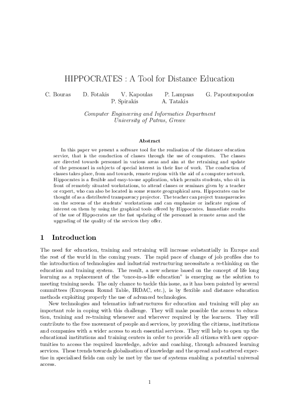 (PDF) HIPPOCRATES: A Tool for Distance Education