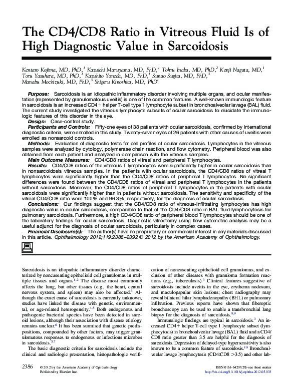 (PDF) The CD4/CD8 Ratio in Vitreous Fluid Is of High Diagnostic Value ...