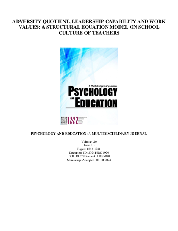 (PDF) Adversity Quotient, Leadership Capability and Work Values: A Structural Equation Model on ...