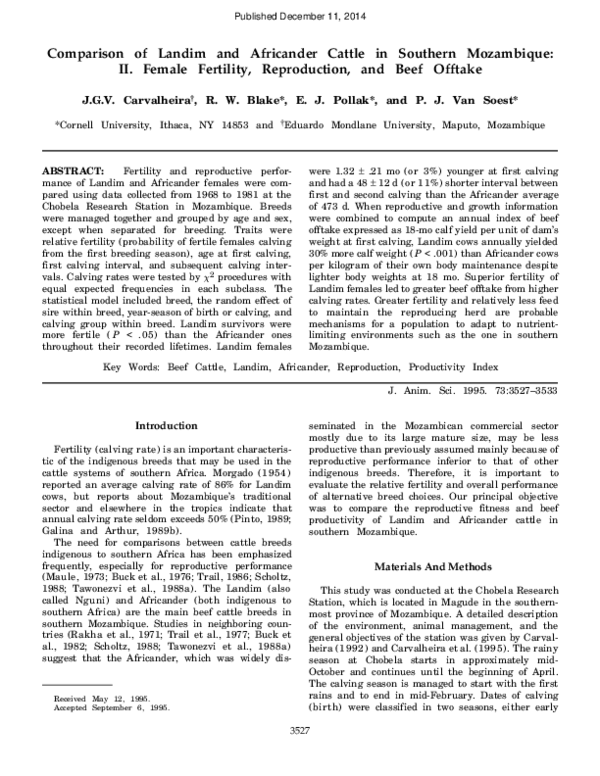 (PDF) Comparison of Landim and Africander cattle in southern Mozambique ...