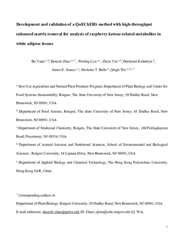 (PDF) Development and validation of a micro-QuEChERS method with high ...