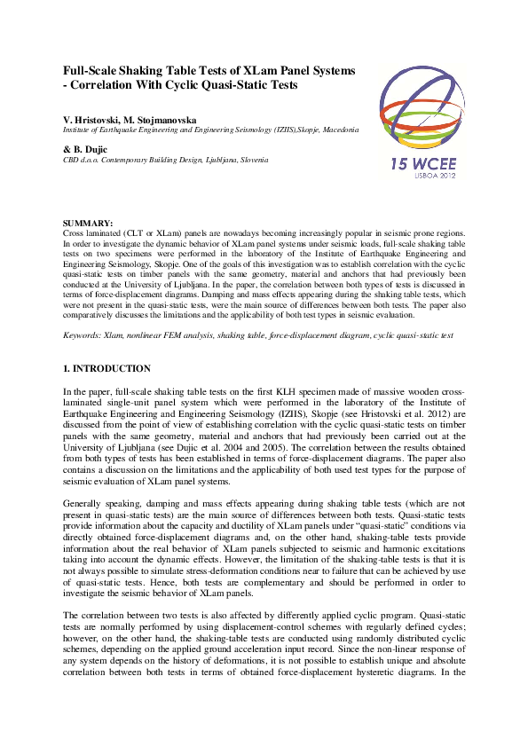 (PDF) Full-Scale Shaking-Table Tests of XLam Panel Systems and ...