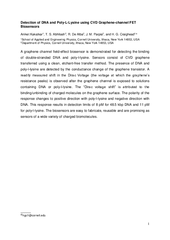 Detection of DNA and poly-l-lysine using CVD graphene-channel FET biosensors