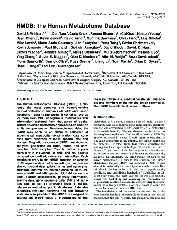 (PDF) HMDB: the Human Metabolome Database