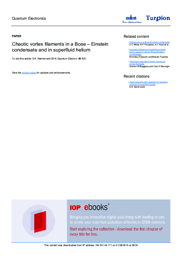 (PDF) Chaotic vortex filaments in a Bose–Einstein condensate and in ...