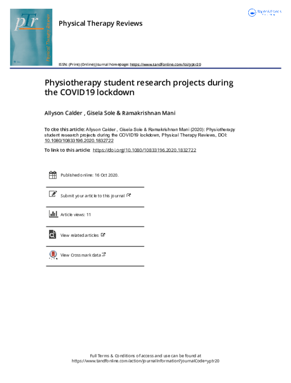(PDF) Physiotherapy student research projects during the COVID19 lockdown