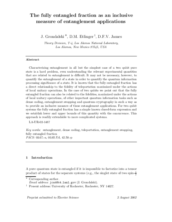 (PDF) The fully entangled fraction as an inclusive measure of ...