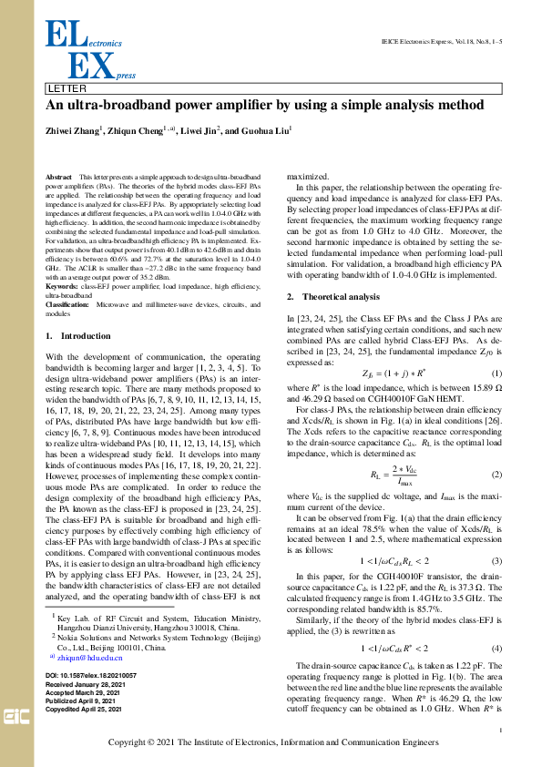 (PDF) An ultra-broadband power amplifier by using a simple analysis method